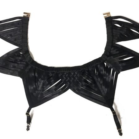 High end black strappy gather belt- Black satin garter belt