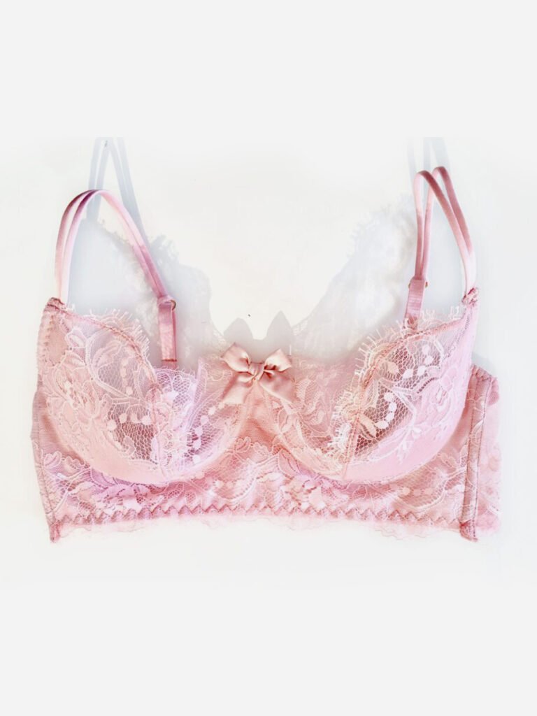 Pink Lace bra, pink silk and black Chantilly Lace lingerie