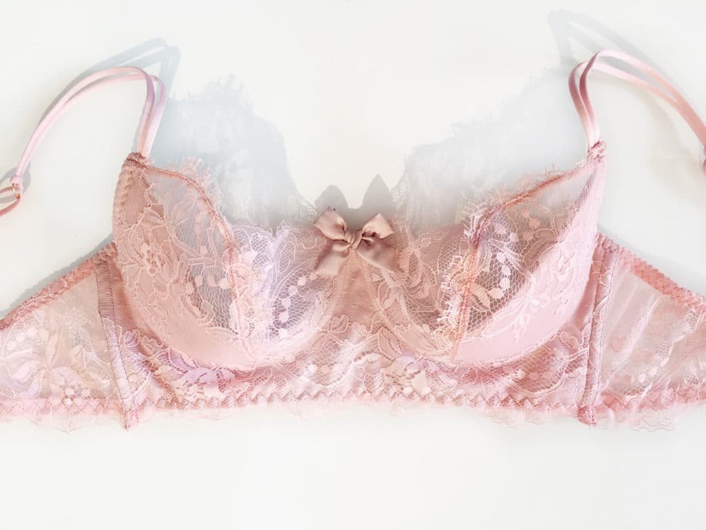 Pink Lace bra, pink silk and black Chantilly Lace lingerie