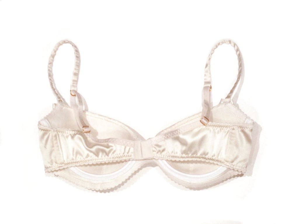 Stretch satin silk plunge bra, slightly padded, covered with lace ...