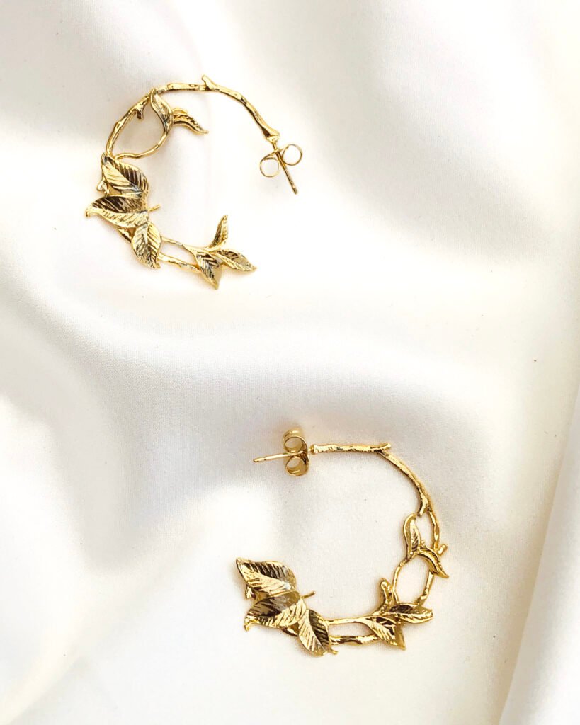 Gold loops earrings – Branches shapes loops earrings gold plated