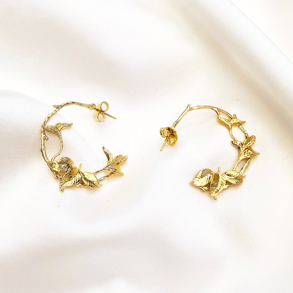 Gold loops earrings – Branches shapes loops earrings gold plated