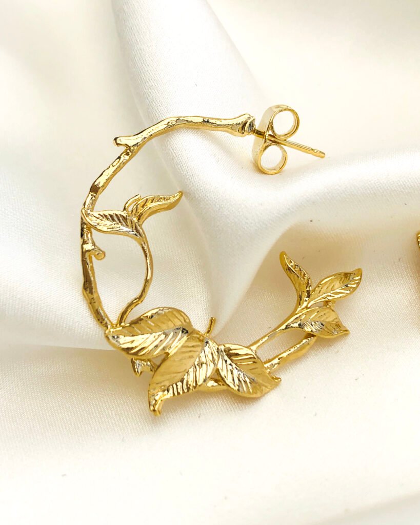Gold loops earrings – Branches shapes loops earrings gold plated